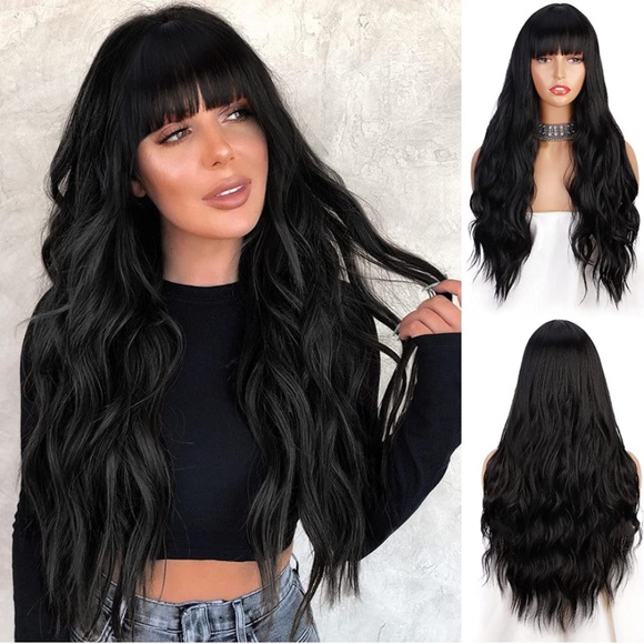 Hair | 22 Curly Wavy Wig With Bangs Middle Part | Poshmark